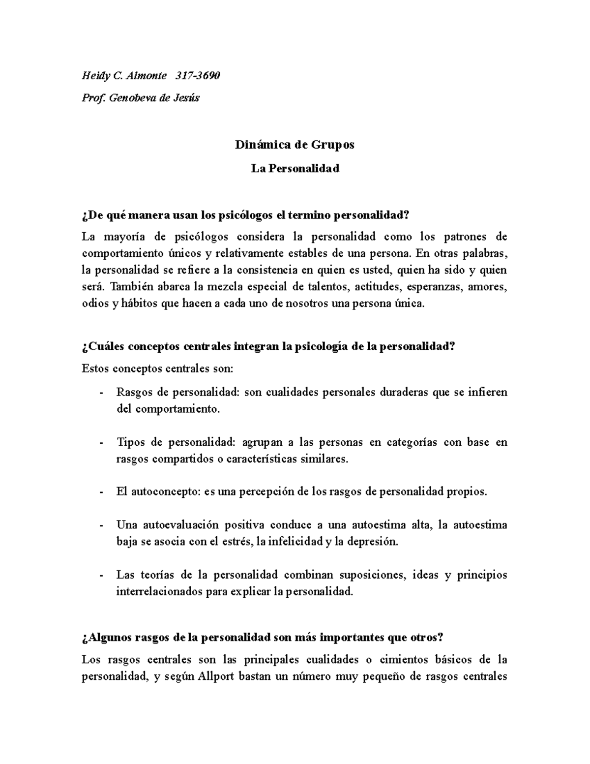 La personalidad dinamica - Heidy C. Almonte 317- Prof. Genobeva de ...