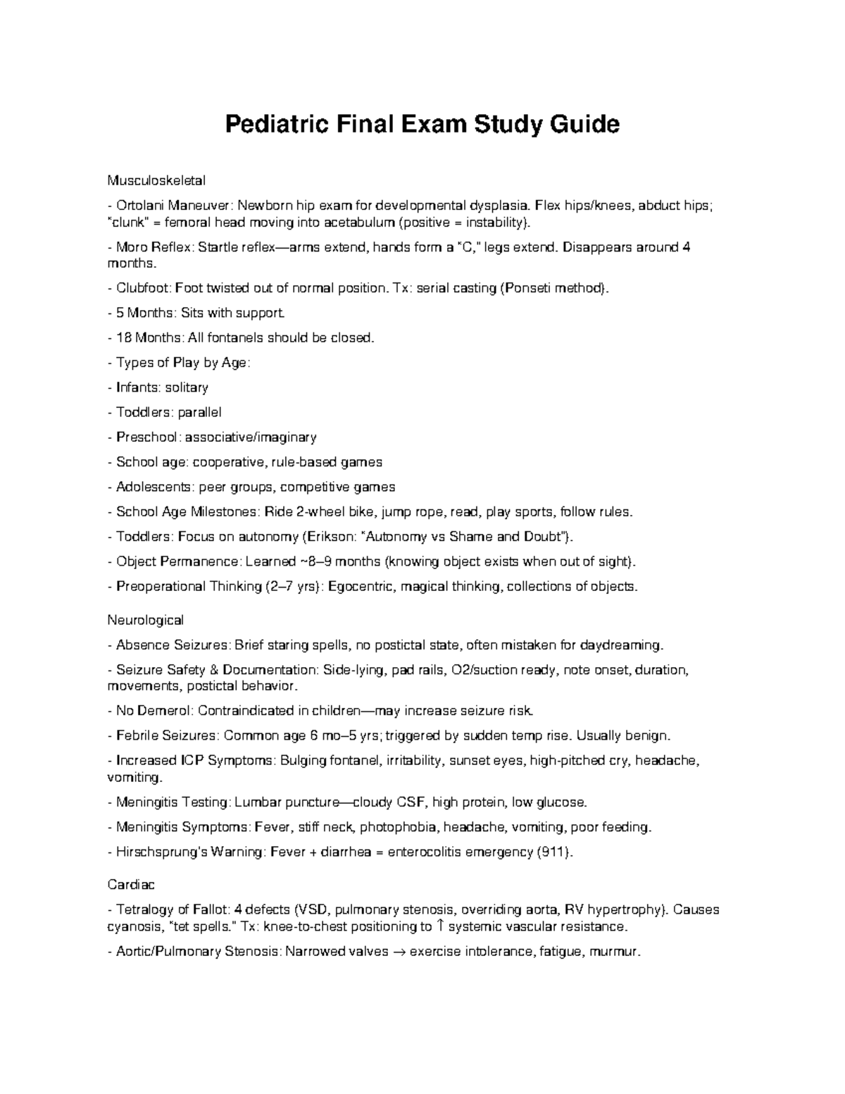Pediatric Final Exam Study Guide: Key Concepts & Milestones - Studocu