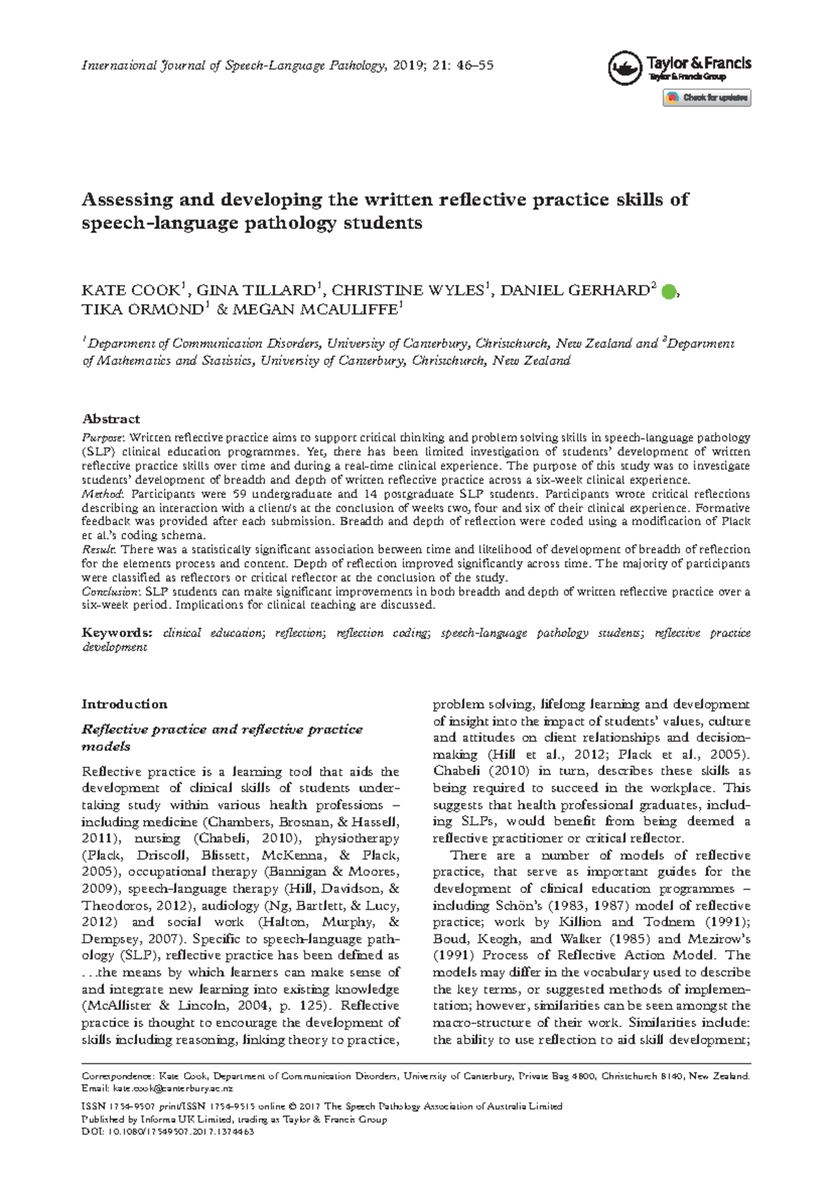 Assessing Written Reflective Practice Skills in SLP Students (2019 ...