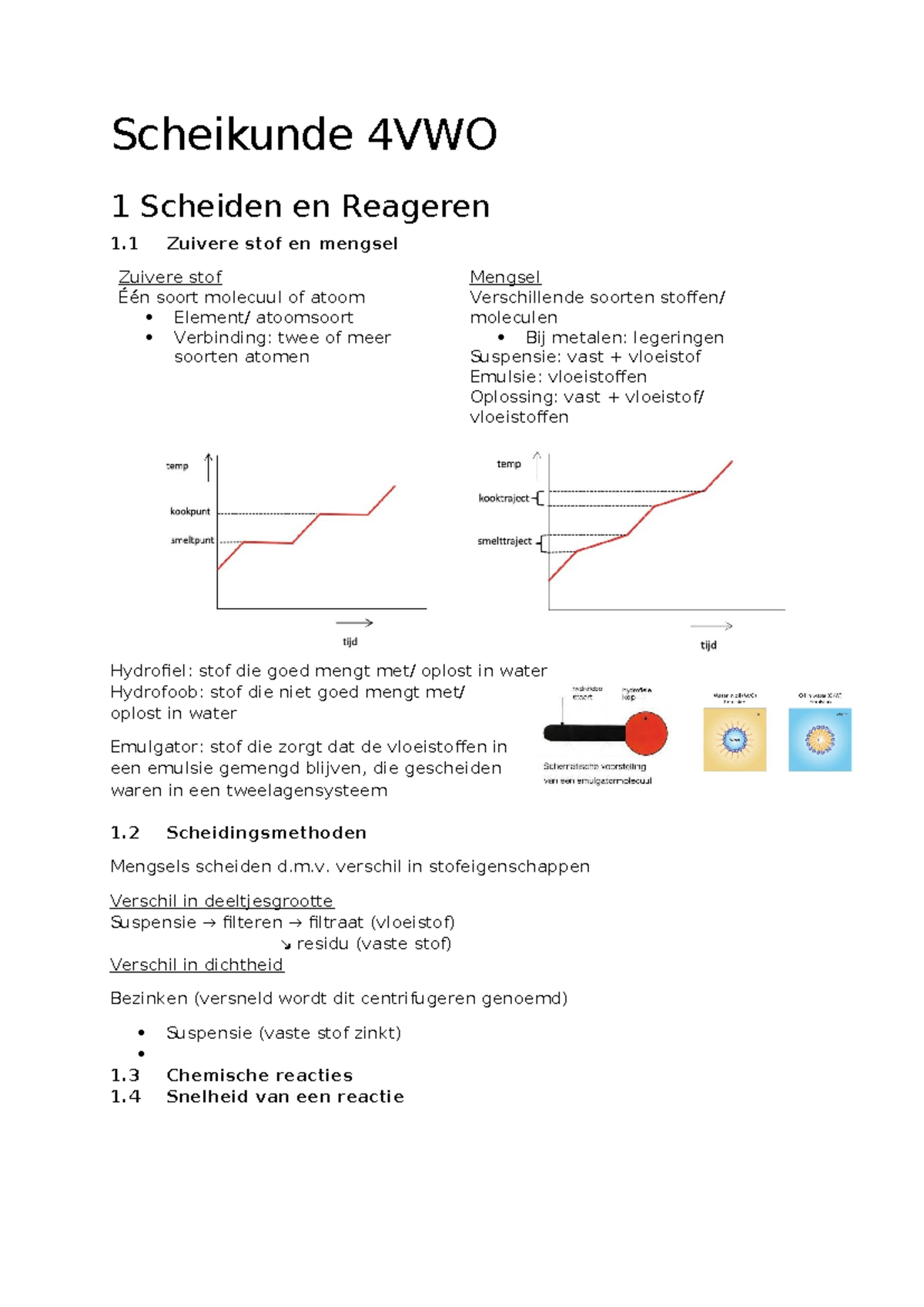 Scheikunde 4VWO - Hoofdstuk 1: Scheiden en Reageren - Studeersnel