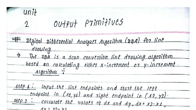CG Unit 2 - DDA & Bresenham Line Drawing Algorithms Notes - Studocu