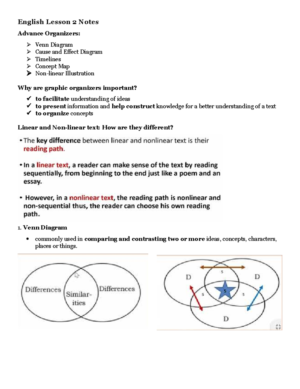 English Lesson 2: Advance Organizers & Graphic Organizers Notes - Studocu