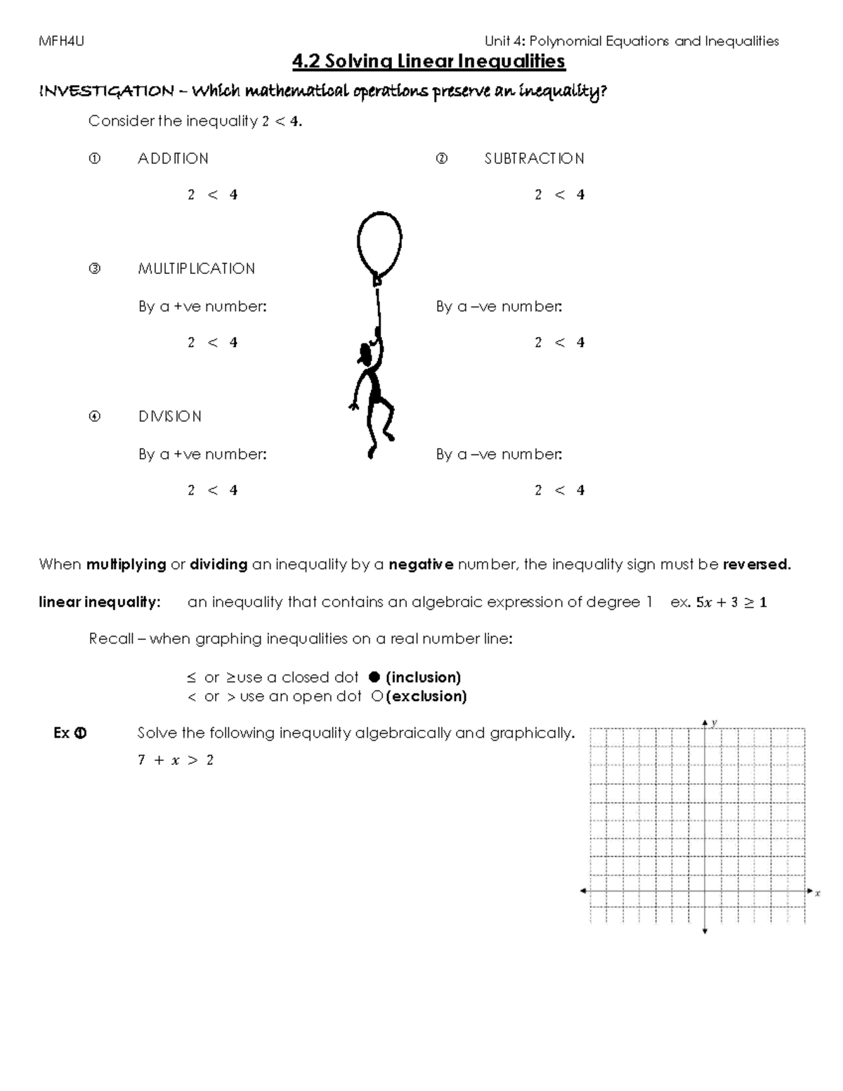 MFH4U Unit 4: 4.2 Solving Linear Inequalities Investigation - Studocu