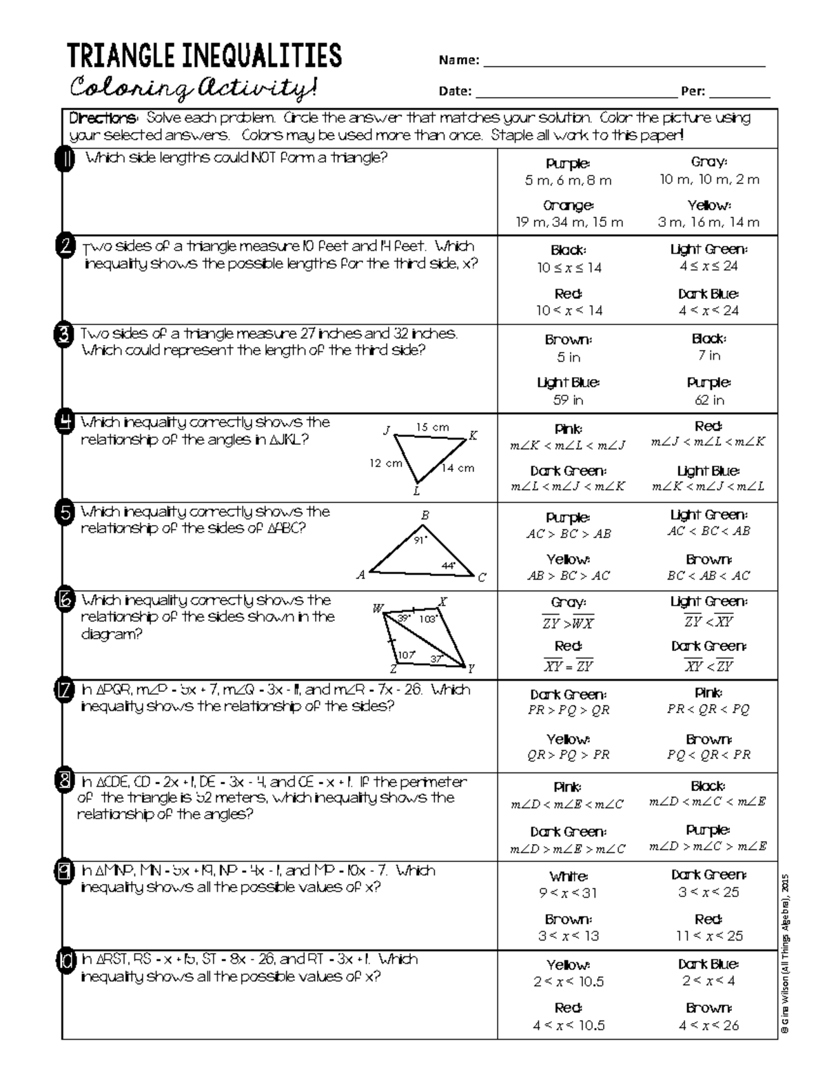 Triangle Inequalities Coloring Activity: Solve & Color Fun! - Studocu
