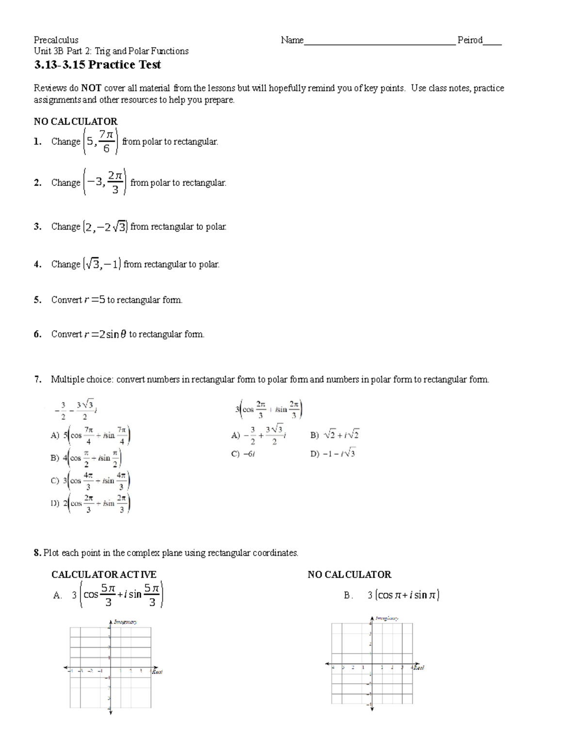 Precalculus 01-22 PC U03B Trig & Polar Functions Practice Test - Studocu