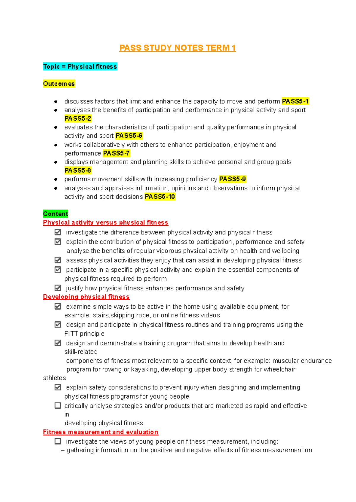 PASS Study Notes TERM 1 - Yr 10 pass - PASS STUDY NOTES TERM 1 Topic ...