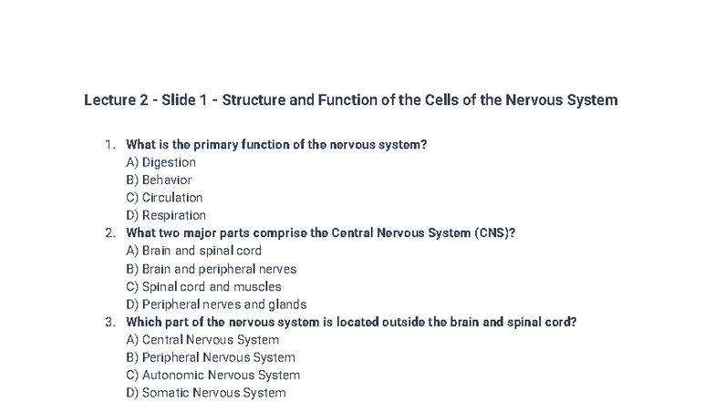 Psych 2003 Ultimate Midsemester Review: Nervous System Structure ...