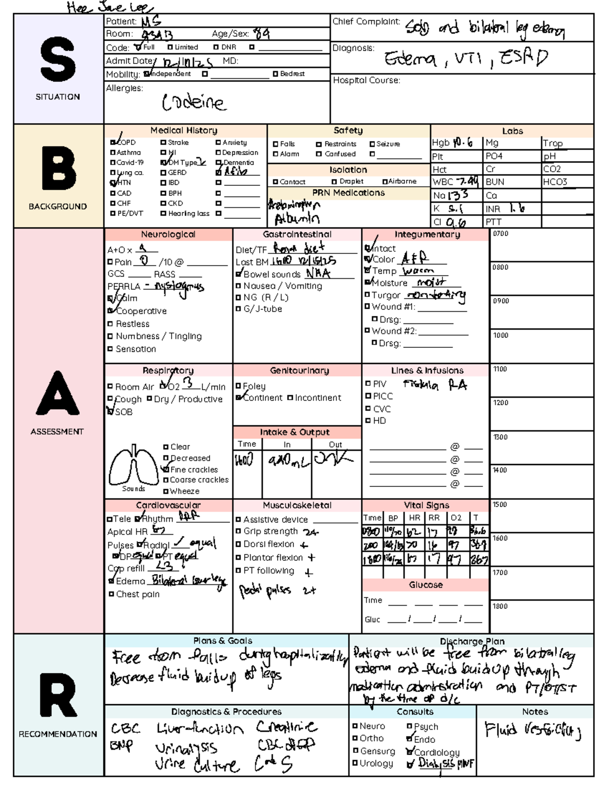SBAR Report: Patient Assessment & Recommendations (SBAR12) - Studocu
