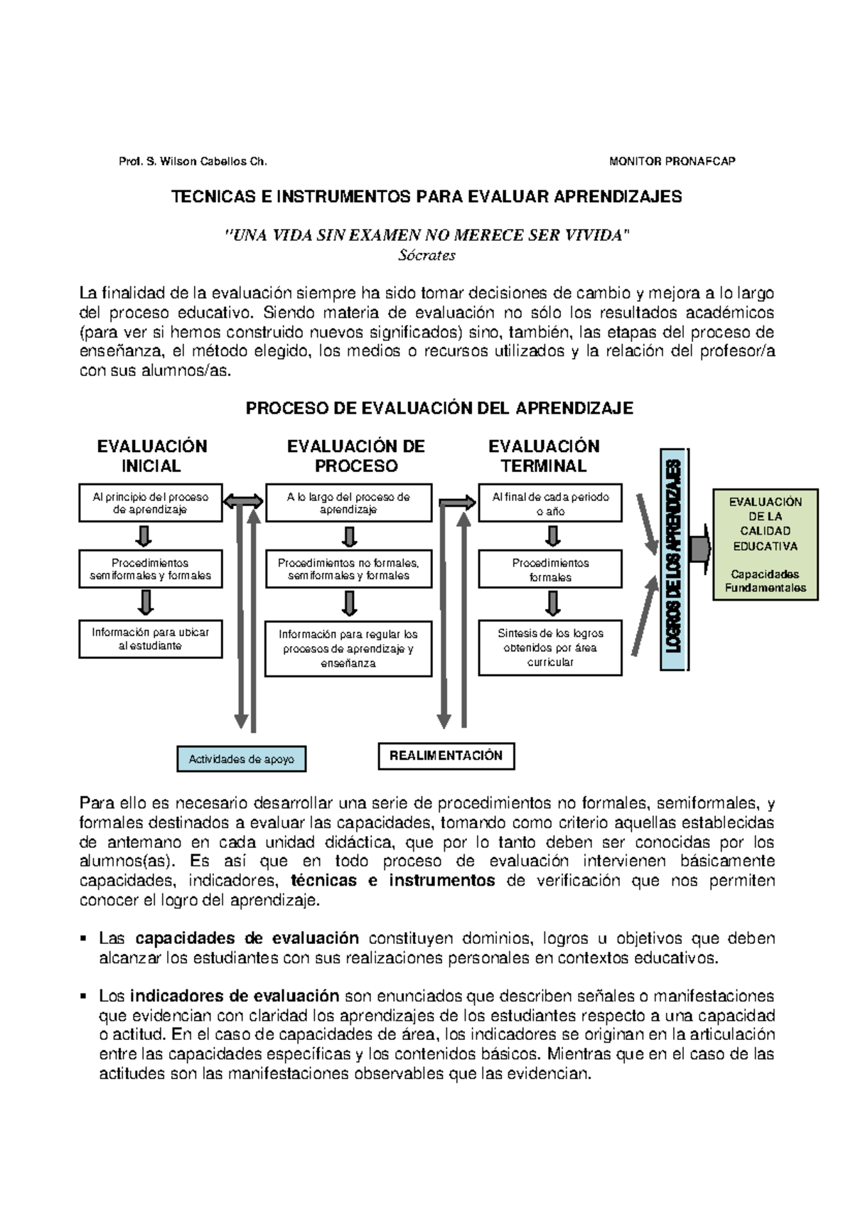 Tecnicas E Instrumentos PARA Evaluar Aprendizajes - Prof. S. Wilson Cabellos Ch. MONITOR ...