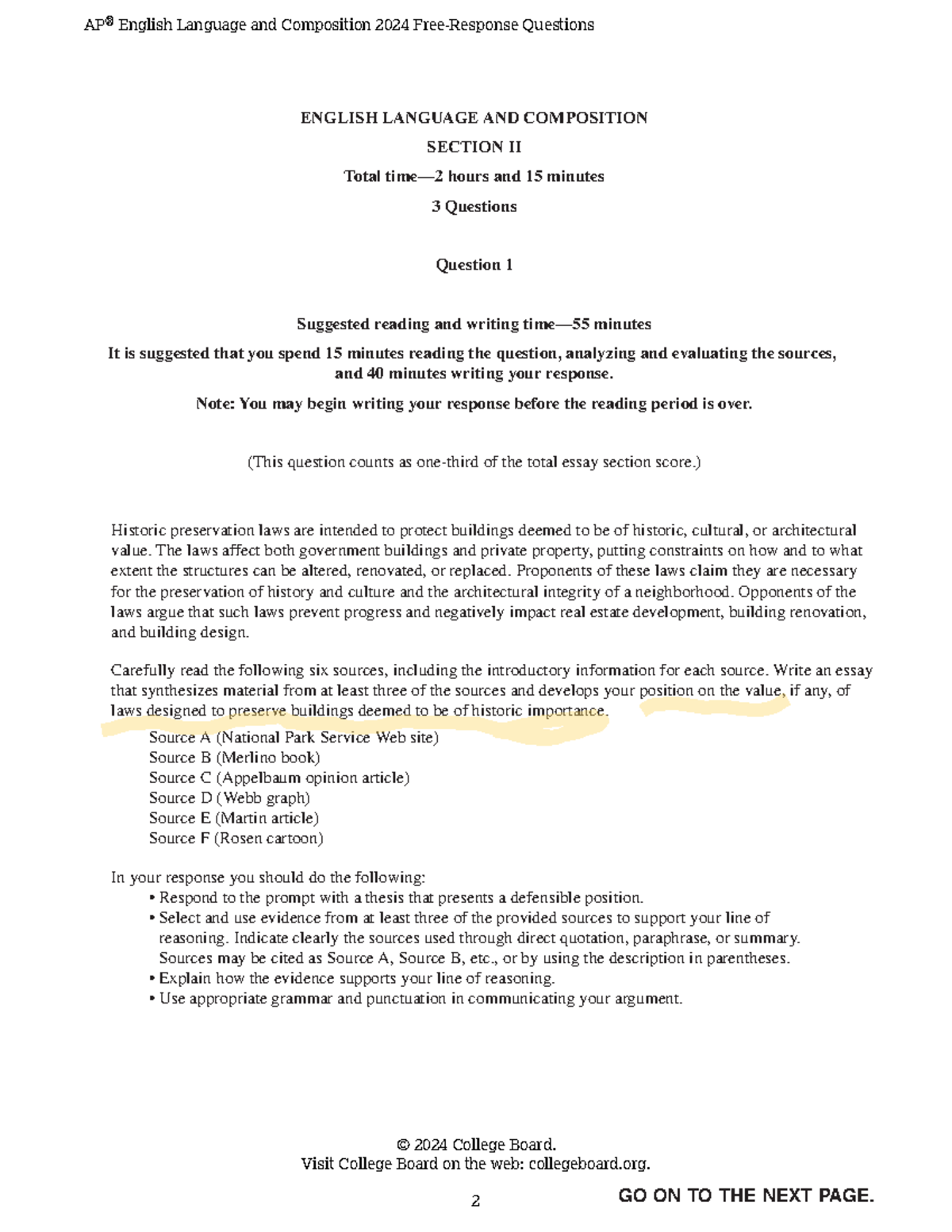 2024 AP English Language and Composition Synthesis Essay Questions ...