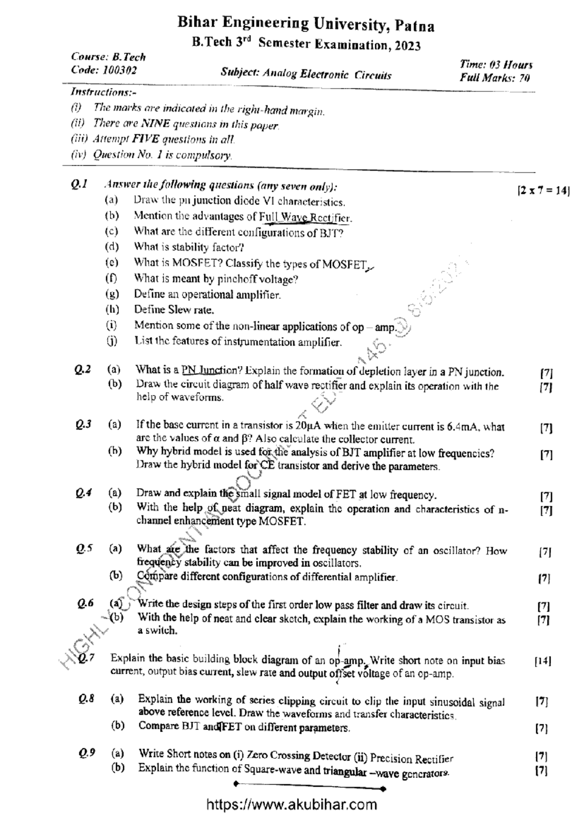 Bihar Engineering University B. Tech 3rd Sem Analog Electronic Circuits ...