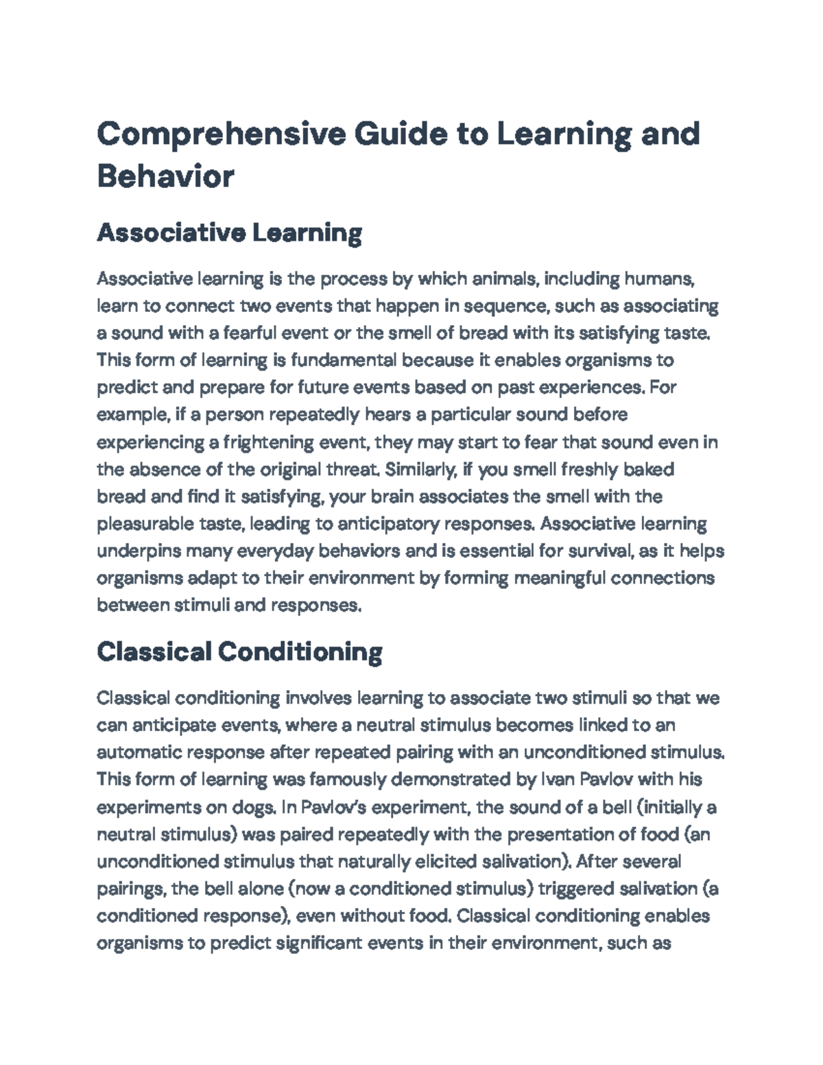 Comprehensive Overview of Learning Processes and Behavior Modification ...