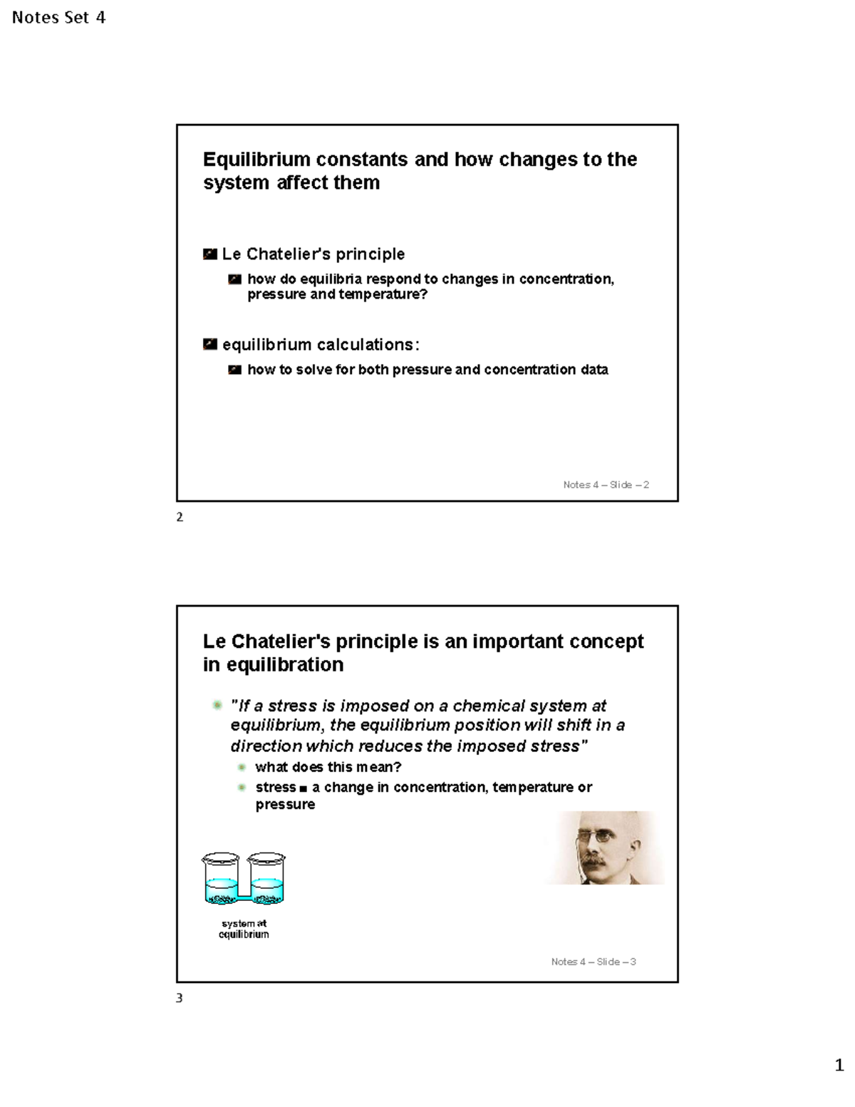 Notes Set 4: Equilibrium Constants and Le Chatelier's Principle Summary ...