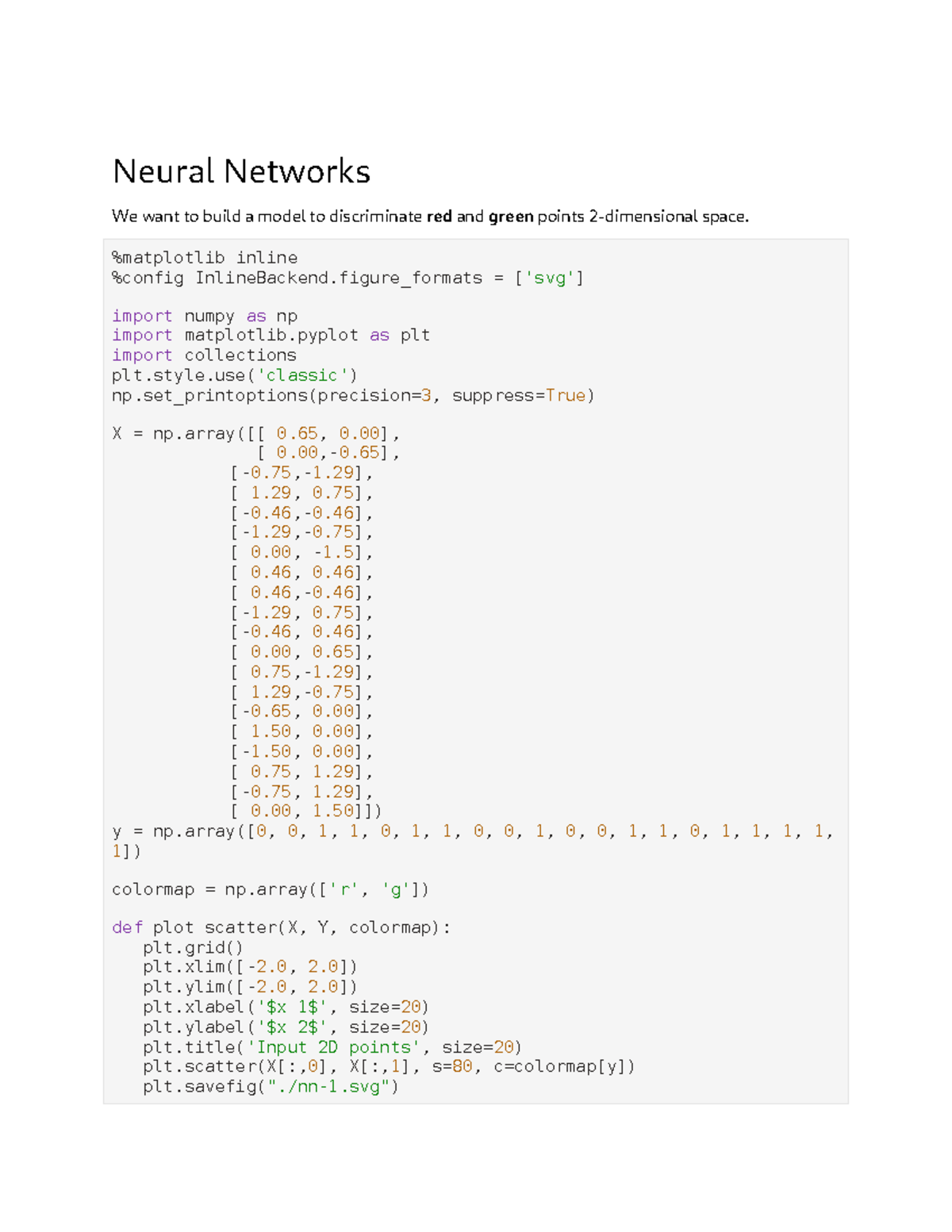 CS115 Neural Networks: Building a Classifier for Red and Green Points - Studocu