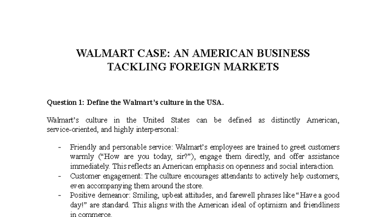 WALMART CASE STUDY: STRATEGIES FOR FOREIGN MARKET ENTRY - Studocu