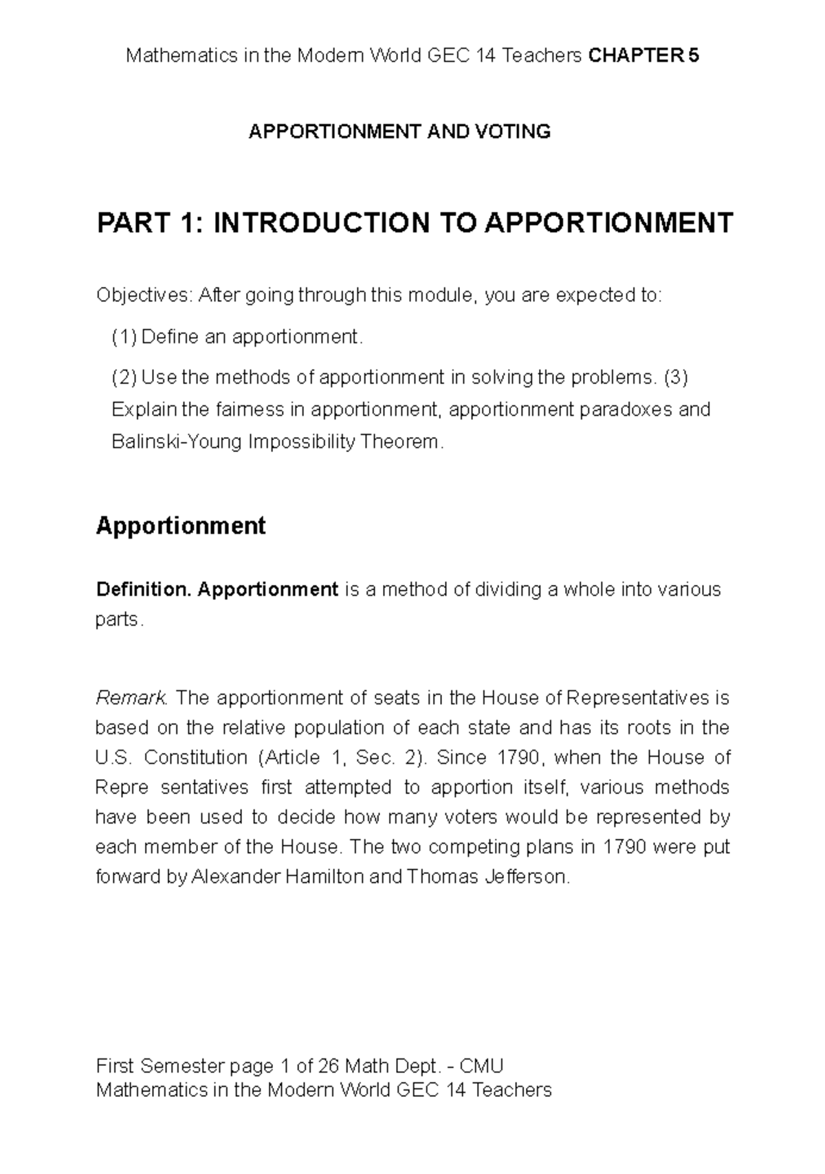Apportionmentand Voting Edited - Mathematics in the Modern World GEC 14 ...