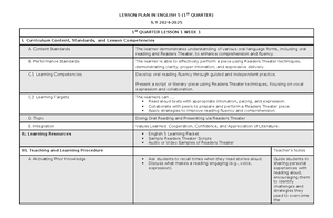 English 5 Instructional Plan for 2nd Quarter: Goals & Standards - Studocu