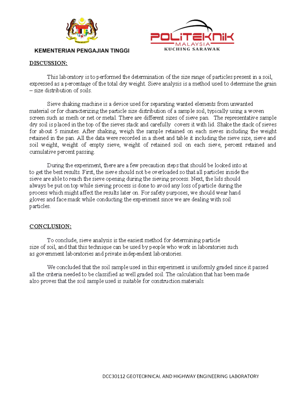 Sieve Analysis Lab Report: Determining Soil Particle Size Distribution ...