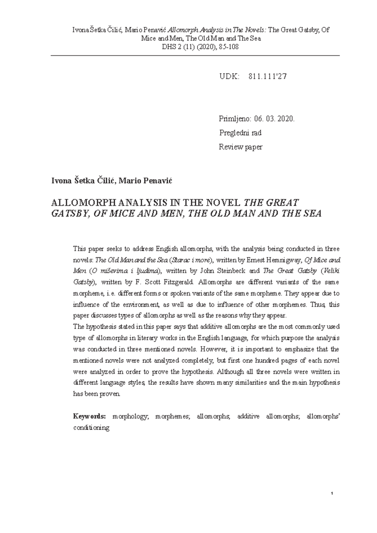 Allomorph Analysis in Literature: A Study of DHS 2 (11) - Studocu