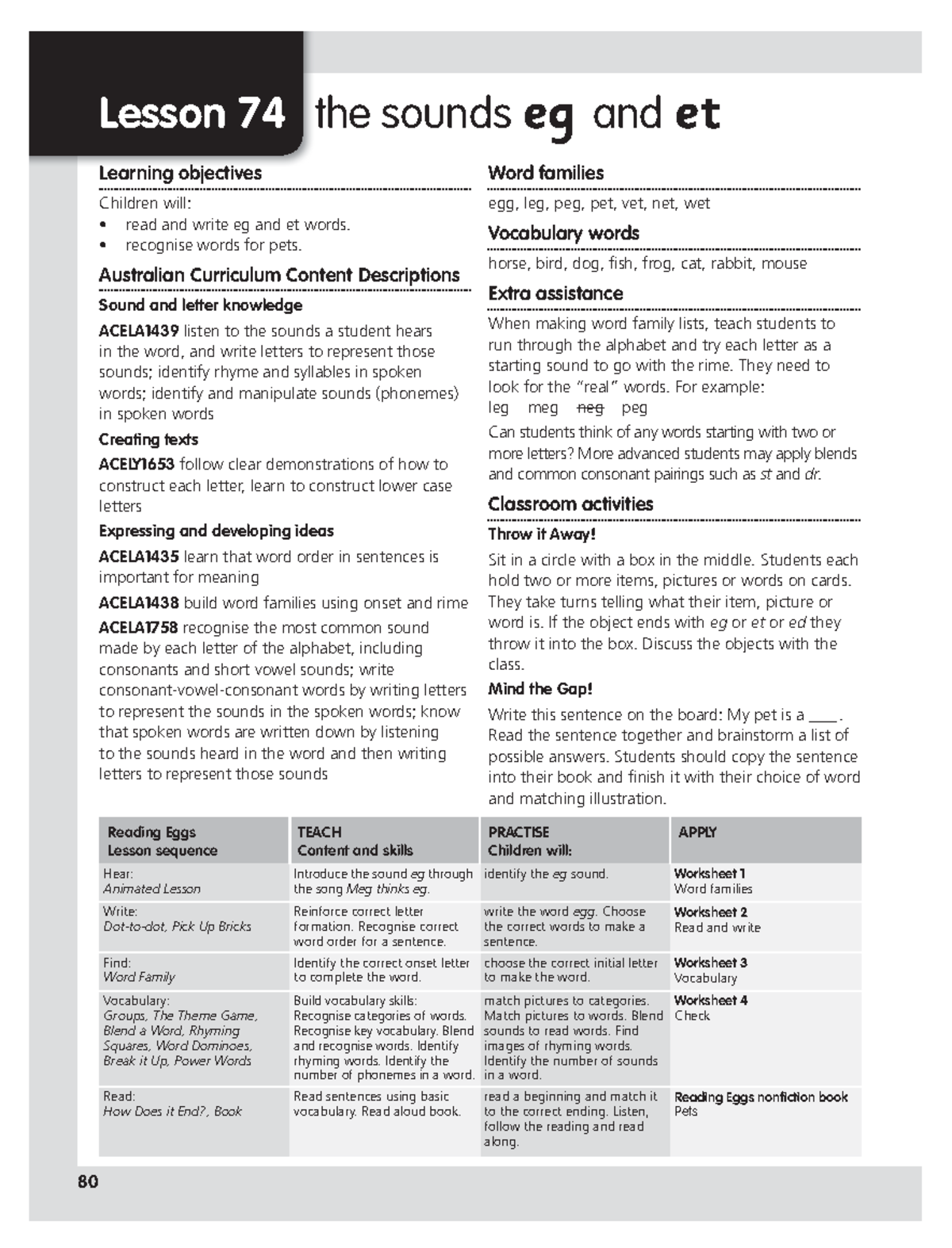 074 student resource - Lesson 74 the sounds eg and et Reading Eggs ...