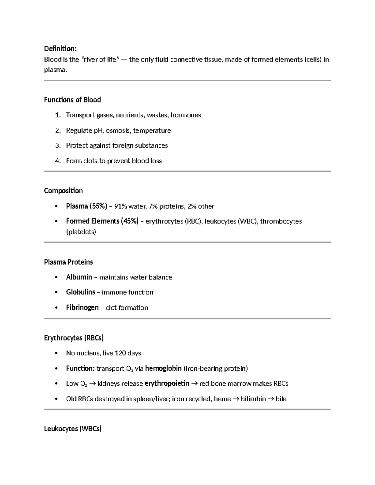 Human Physiology Review Notes (Course Code: PHYS 101) - Studocu
