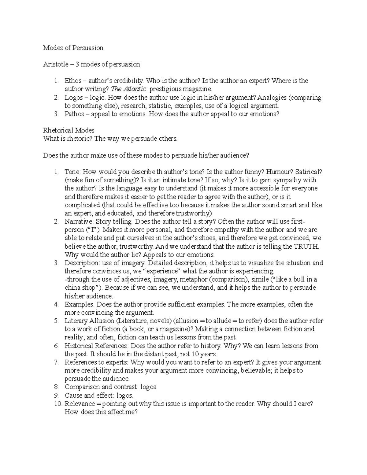 Rhetorical Modes of Persuasion: Analyzing Aristotle's Ethos, Logos ...