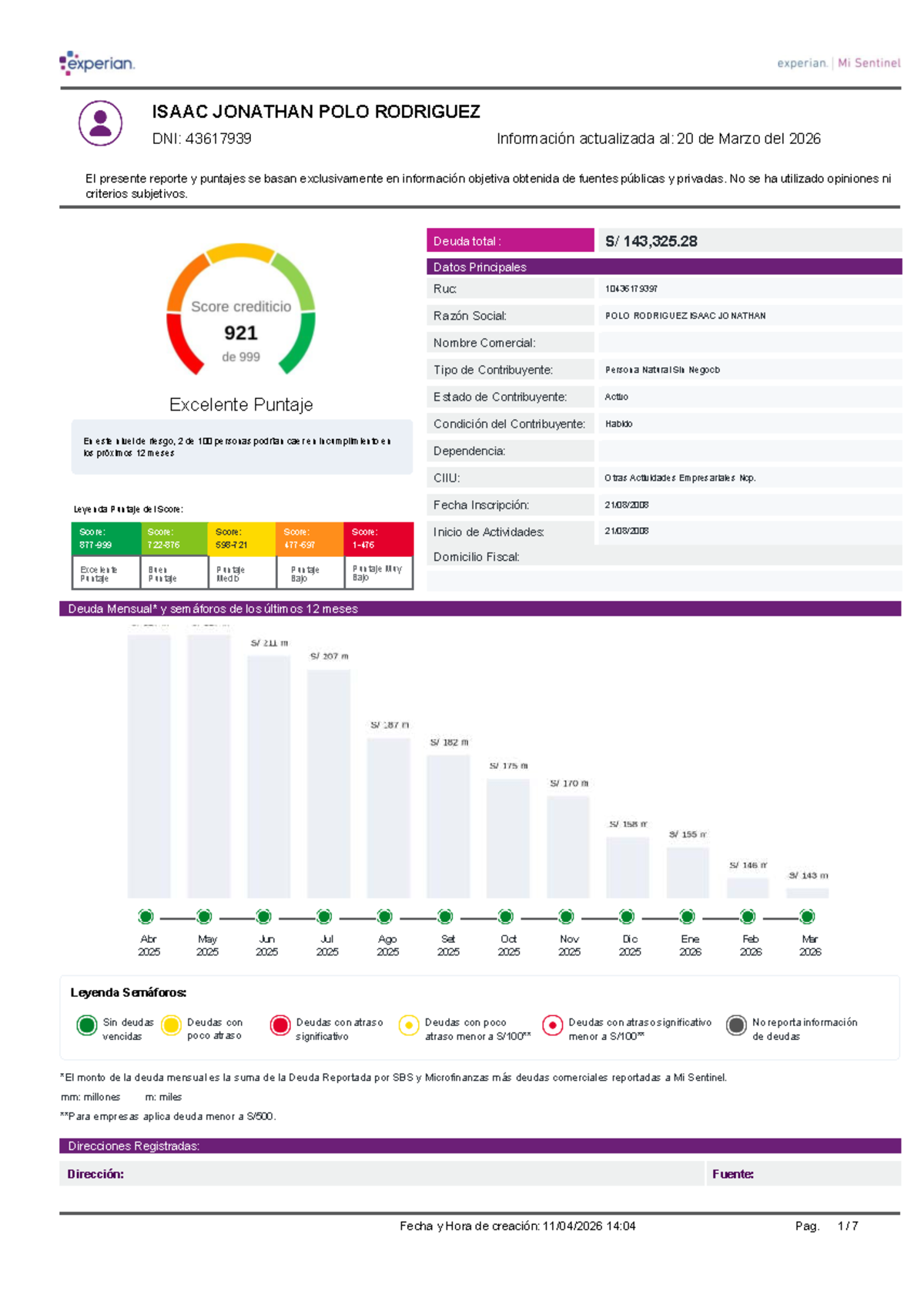 Reporte de Deuda y Score de ISAAC JONATHAN POLO RODRIGUEZ (DNI ...