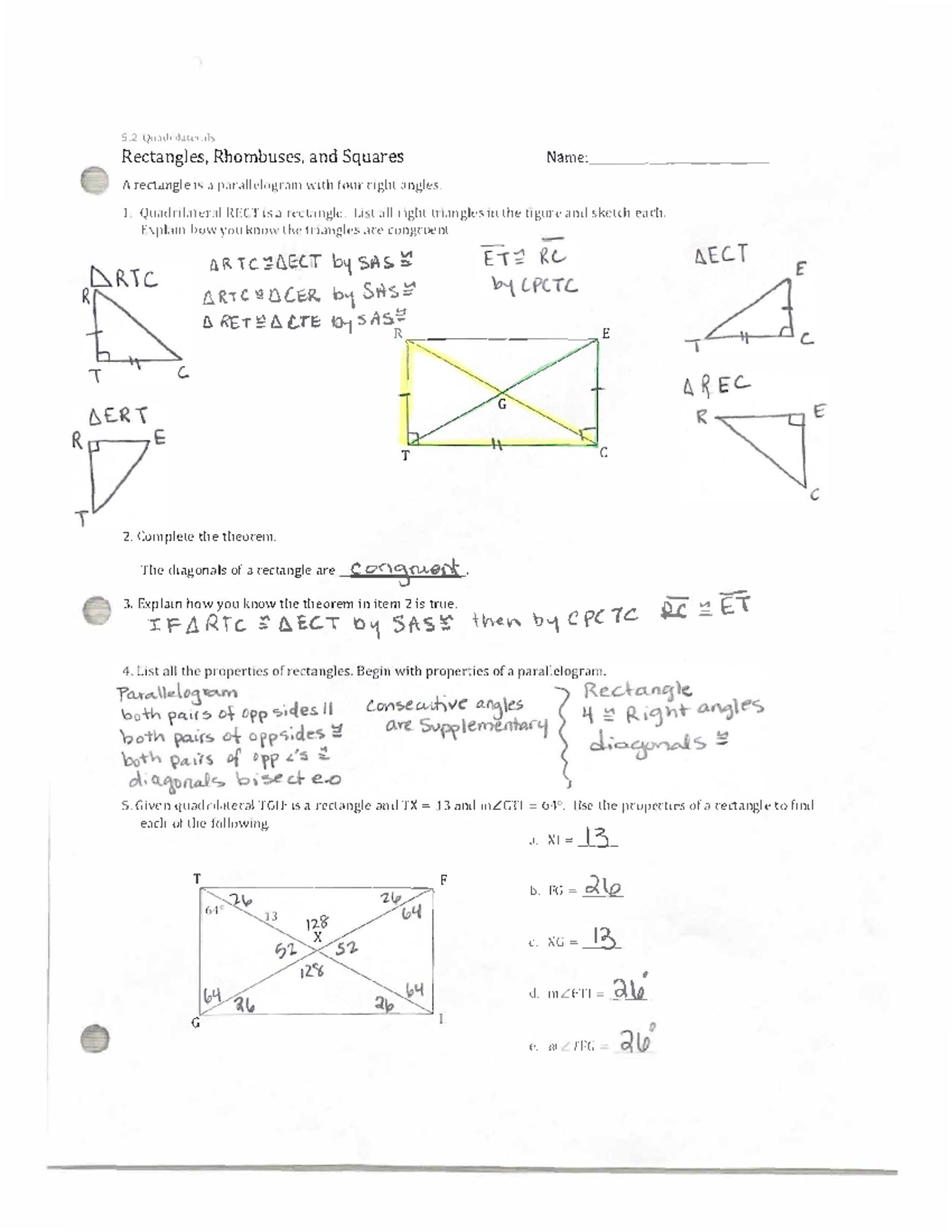 Geometry Special Parallelograms Notes Key (MATH 5.2) - Name ...