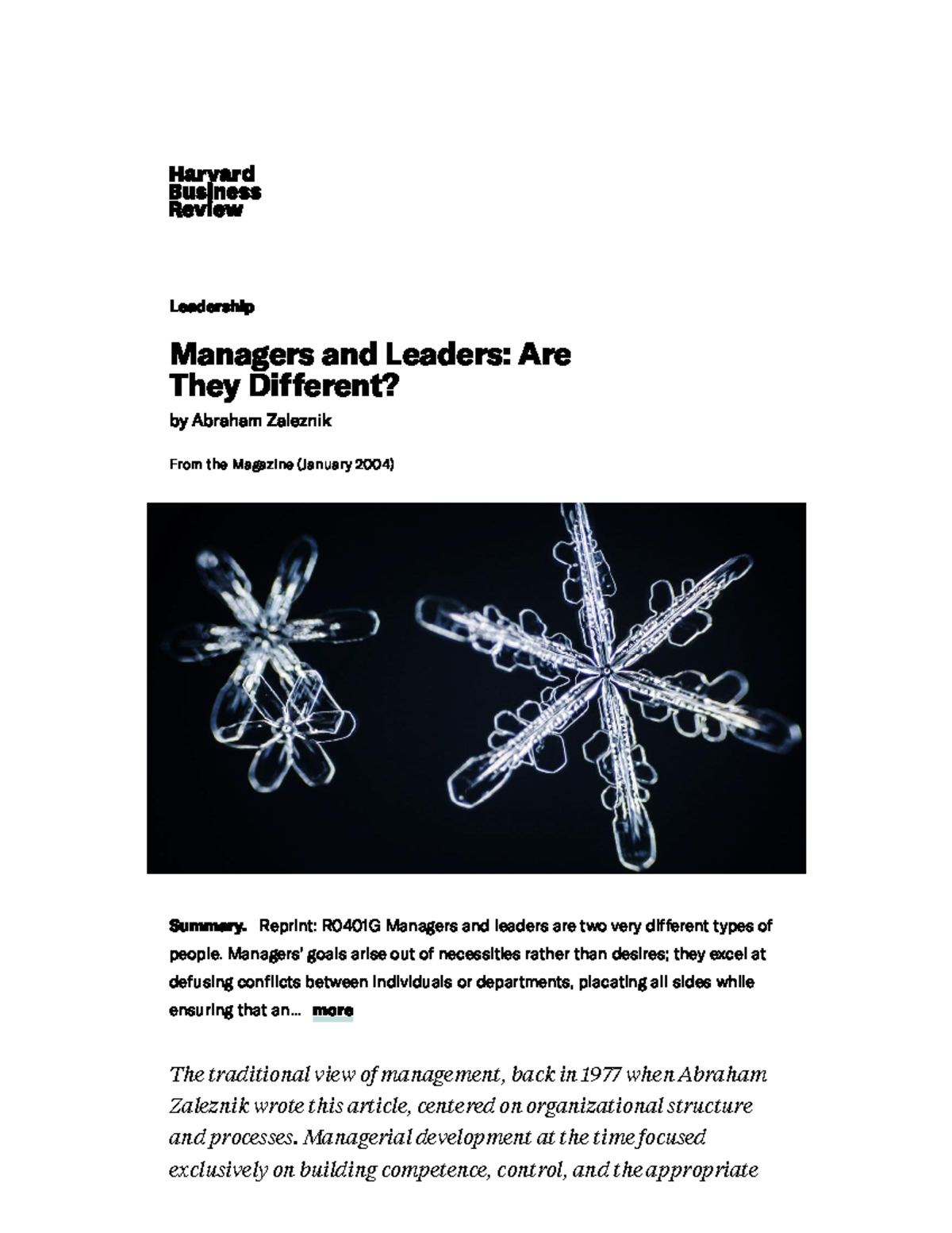 Article Managers and Leaders Are They Different by Abraham Zaleznik ...