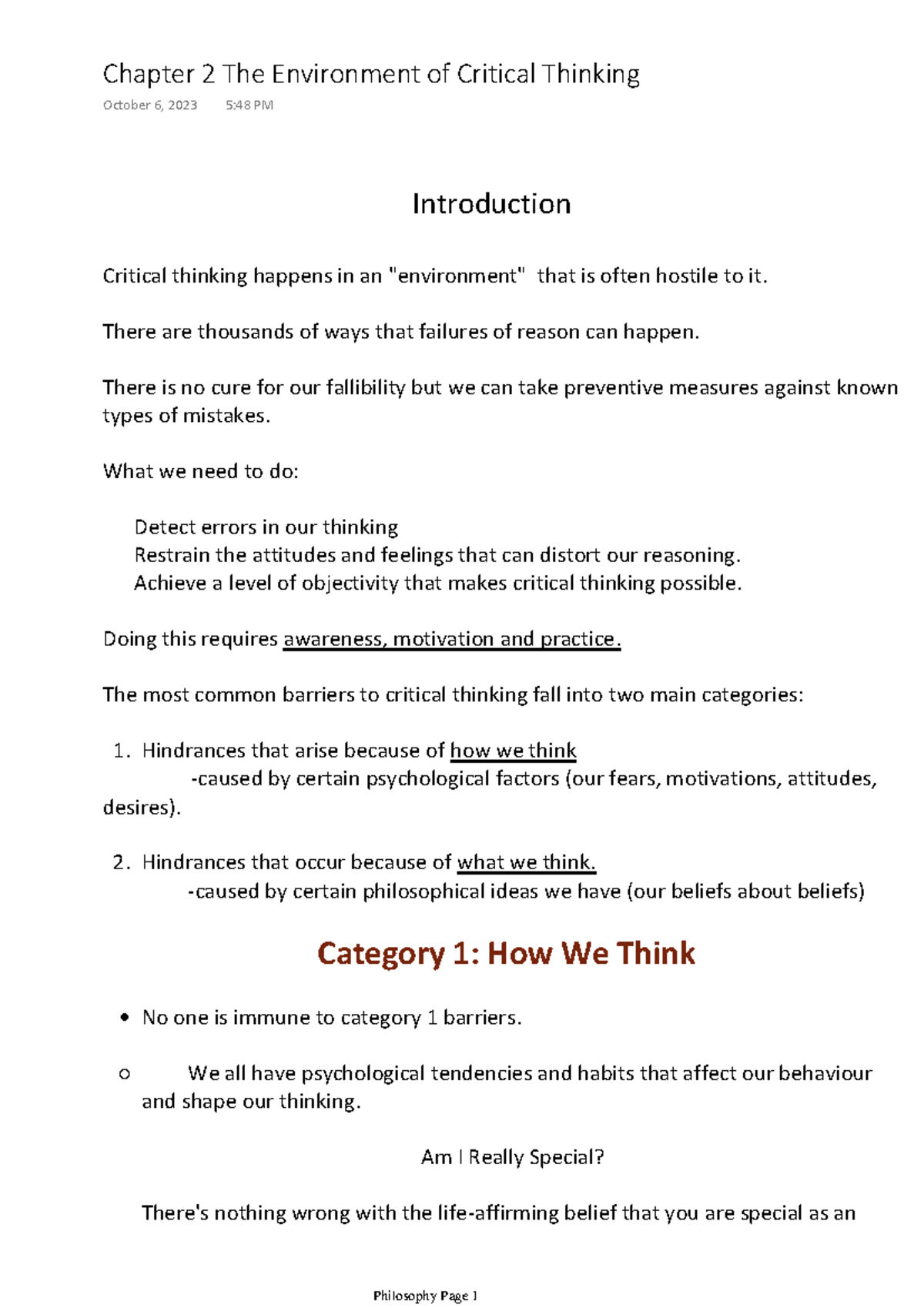 Chapter 2 The Environment of Critical Thinking - Introduction Critical ...