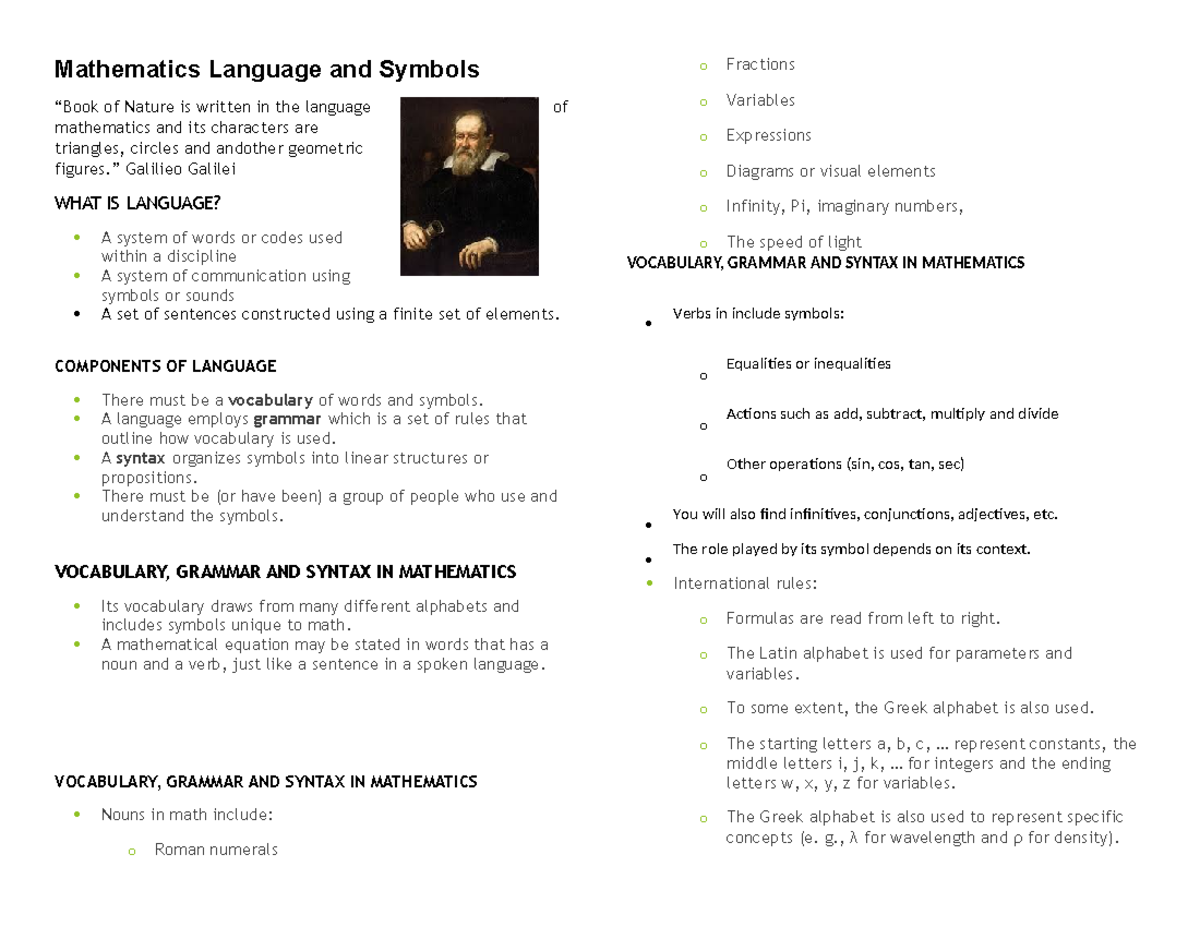 Mathematics Language and Symbols: Understanding Vocabulary and Syntax ...