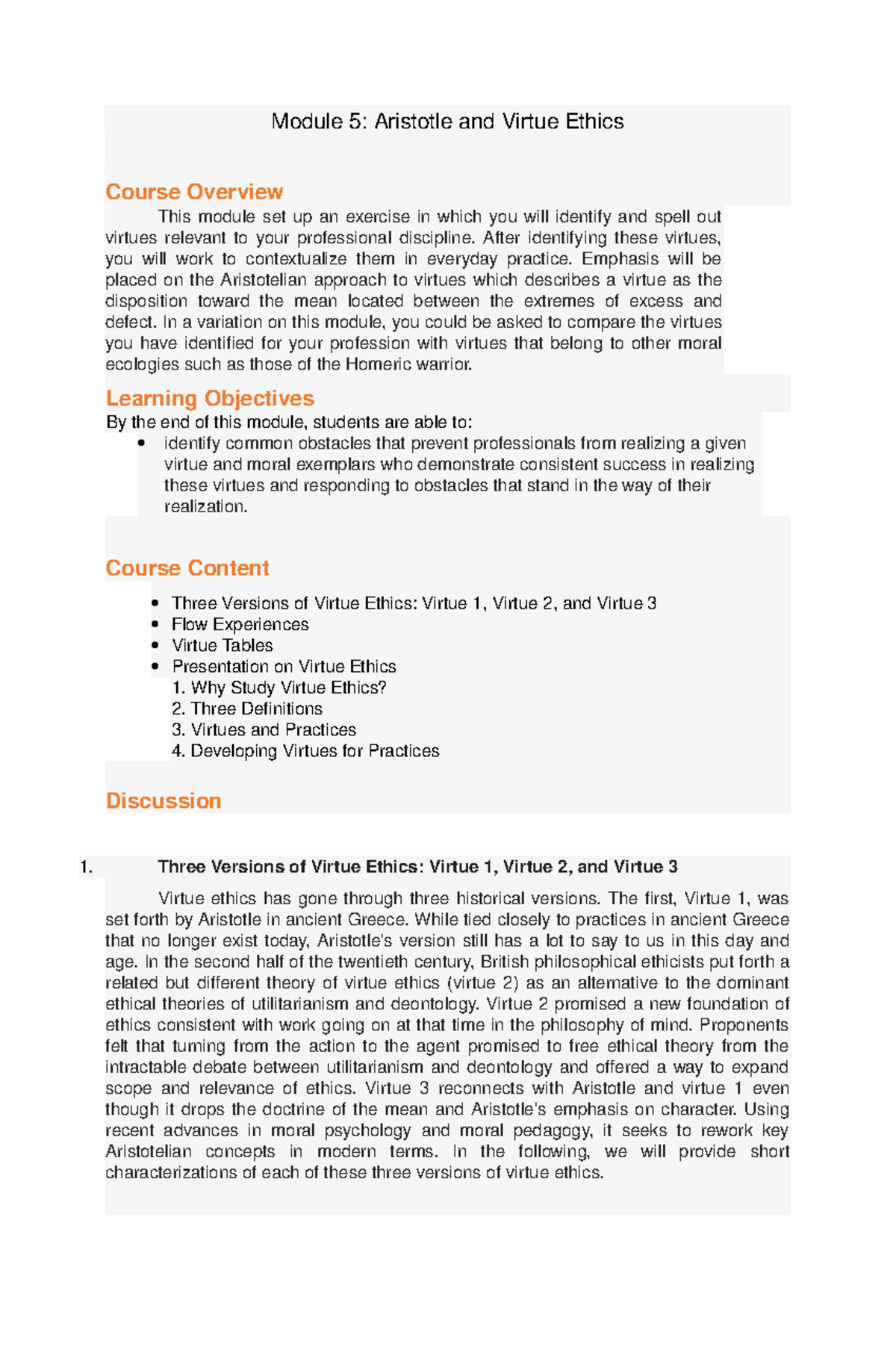 Module 5: Exploring Aristotle's Virtue Ethics in Professional Contexts ...