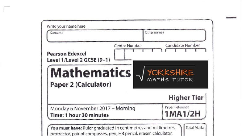 1MA1 2H Nov 2017 GCSE Maths Paper 2 Model Answers - Studocu