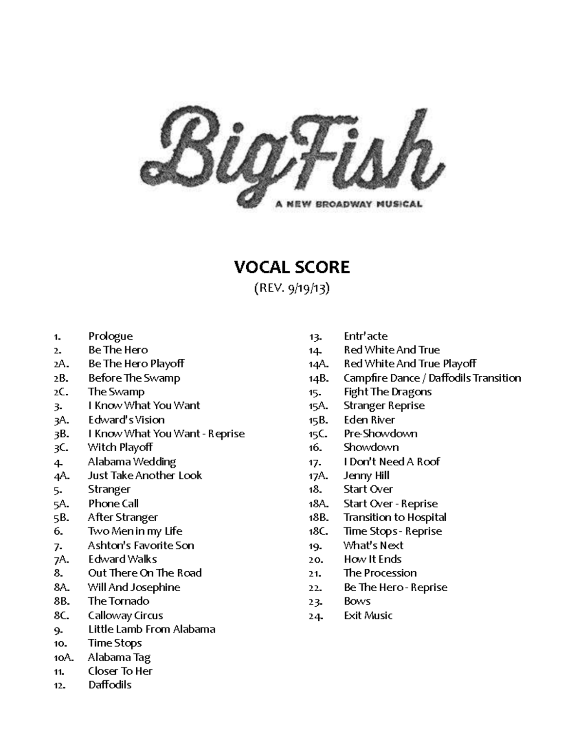 Big Fish Vocal Score (REV. 9/19/13) - Piano/Vocal - Studocu