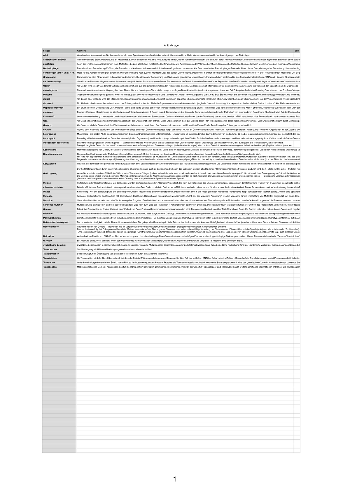 Anki Vorlage Genetik: Allele, Chromosomen und Genexpression - Studocu