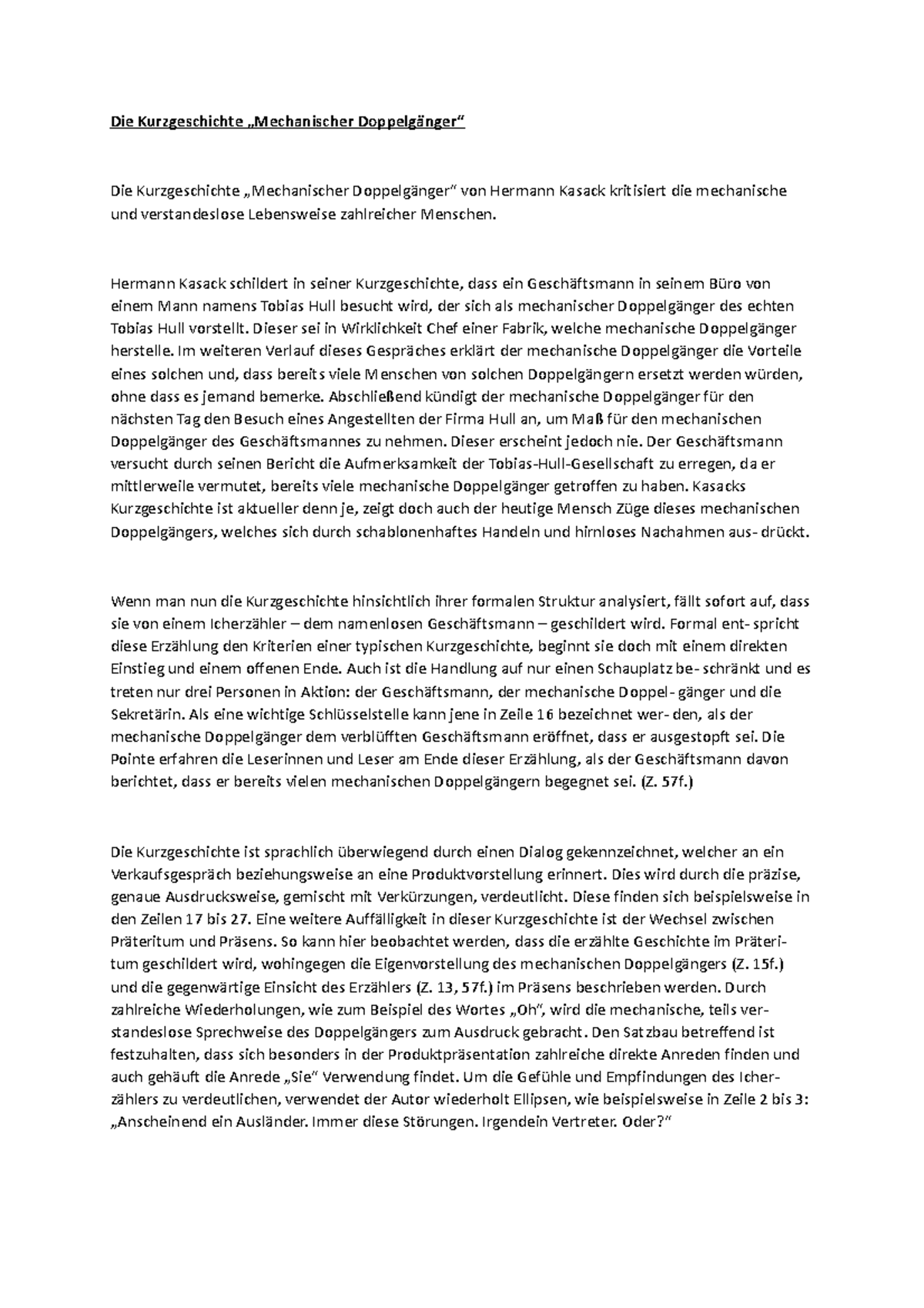 Kurzgeschichte Interpretation Beispiel Klasse 11