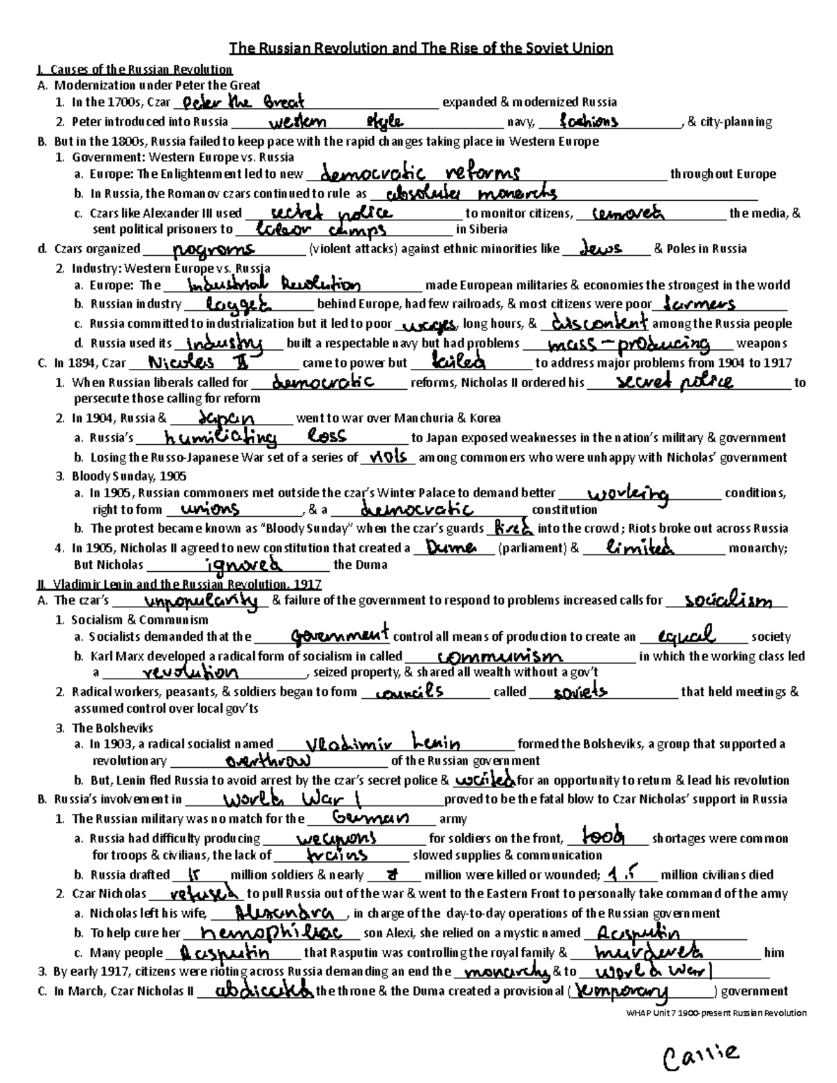 AP World Unit 7 - The Russian Revolution and The Rise of the Soviet ...