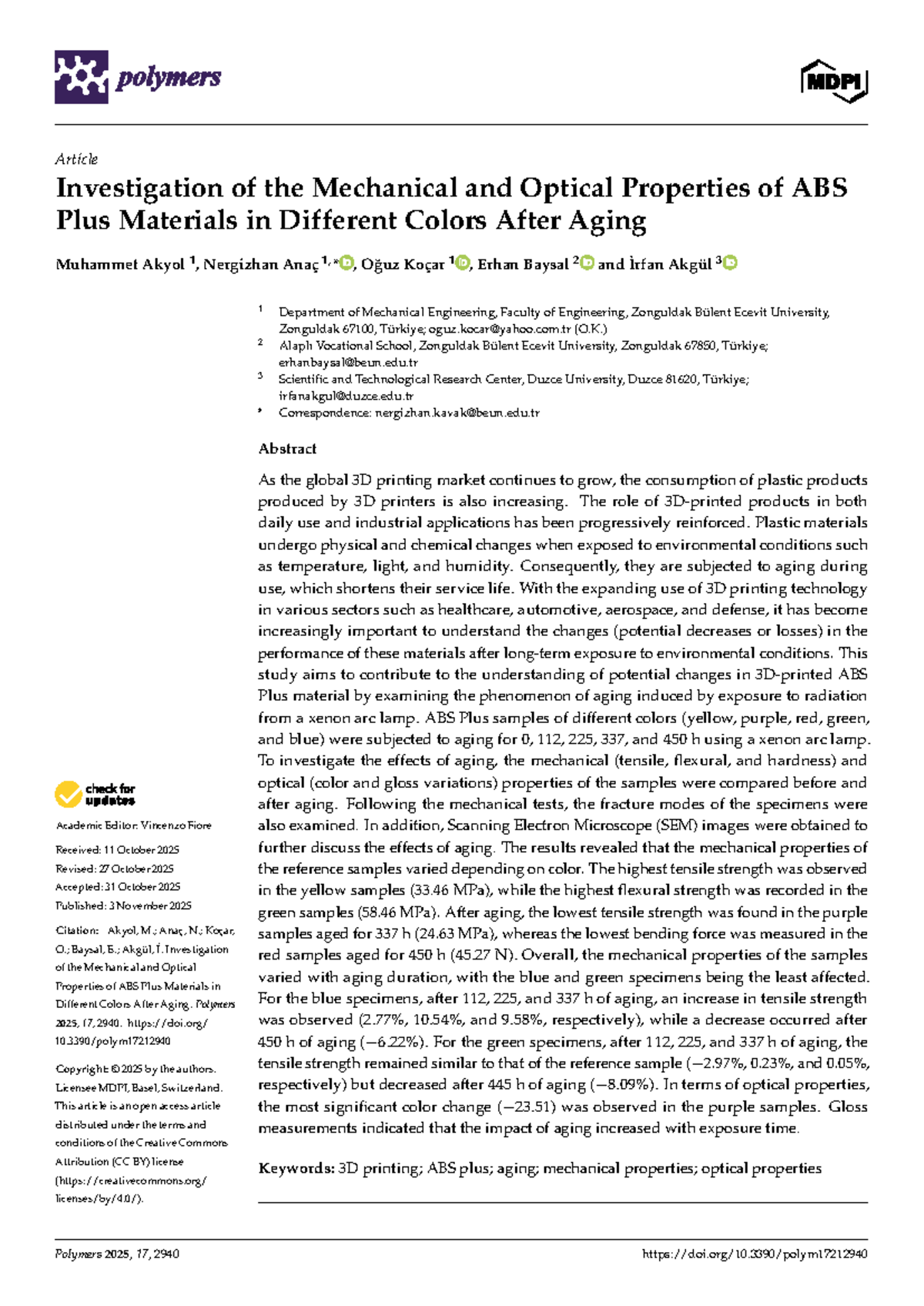 Investigation of Mechanical & Optical Properties of ABS Plus Materials ...