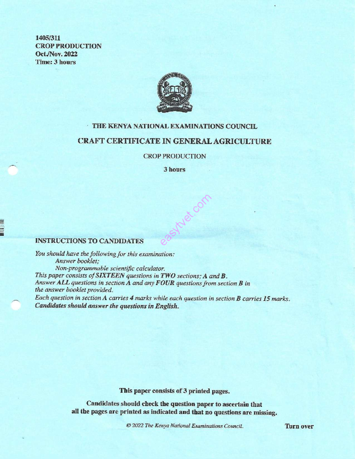 2022n - Past papers - General agriculture - easytvet easytvet - Studocu