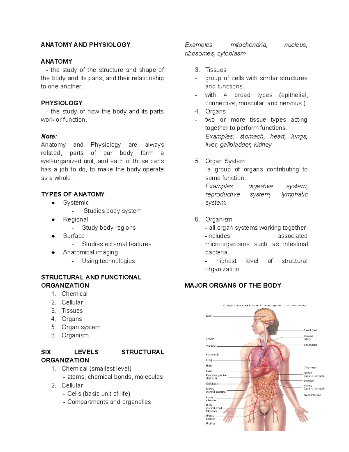 M1-Anatomy & Physiology Lecture Notes - 1st Semester Overview - Studocu