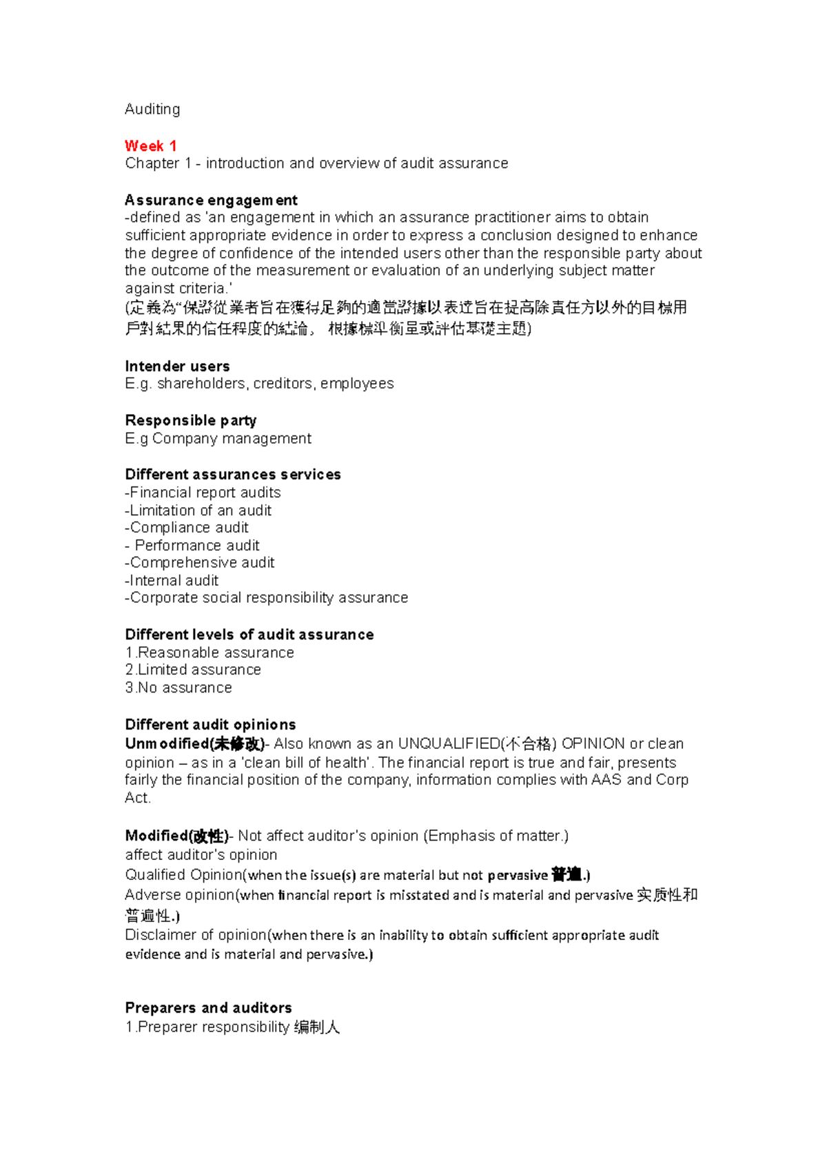 Auditing Lecture Notes 1 2 Auditing Week 1 Chapter 1 Introduction