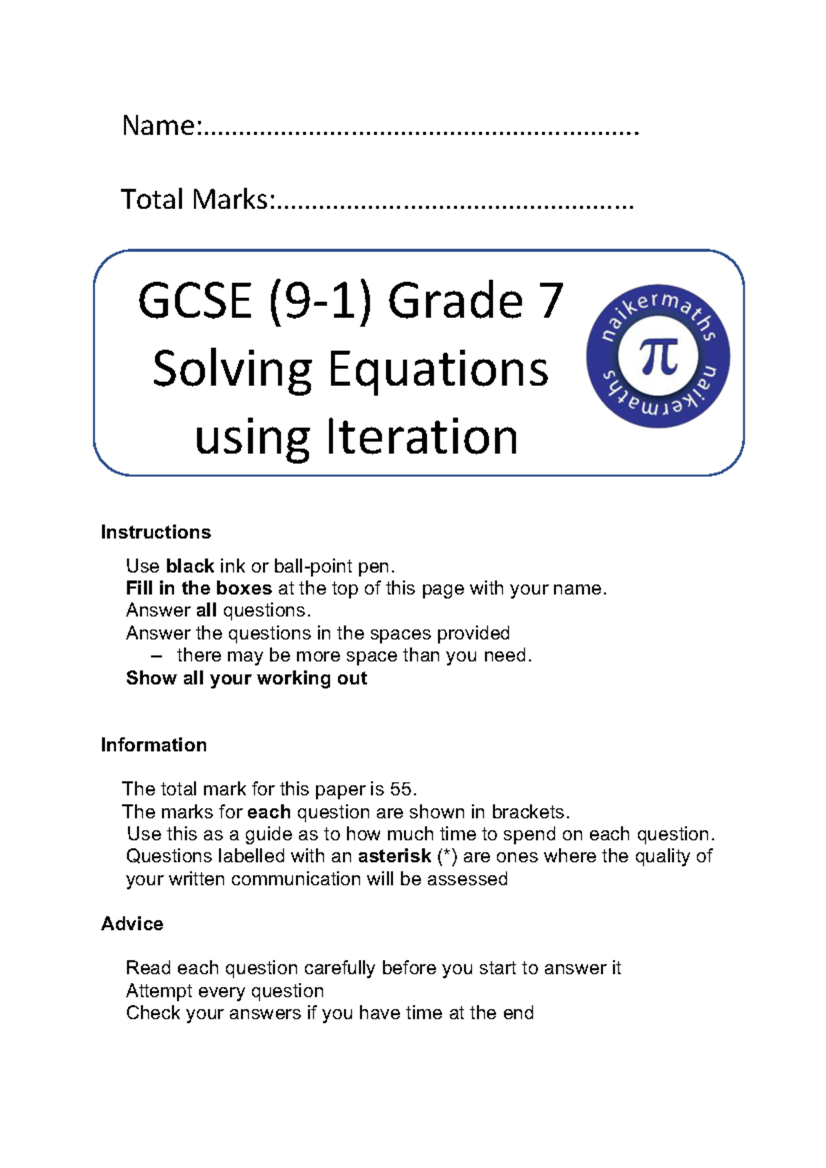 GCSE Maths: Solving Equations Using Iteration Instructions - Studocu