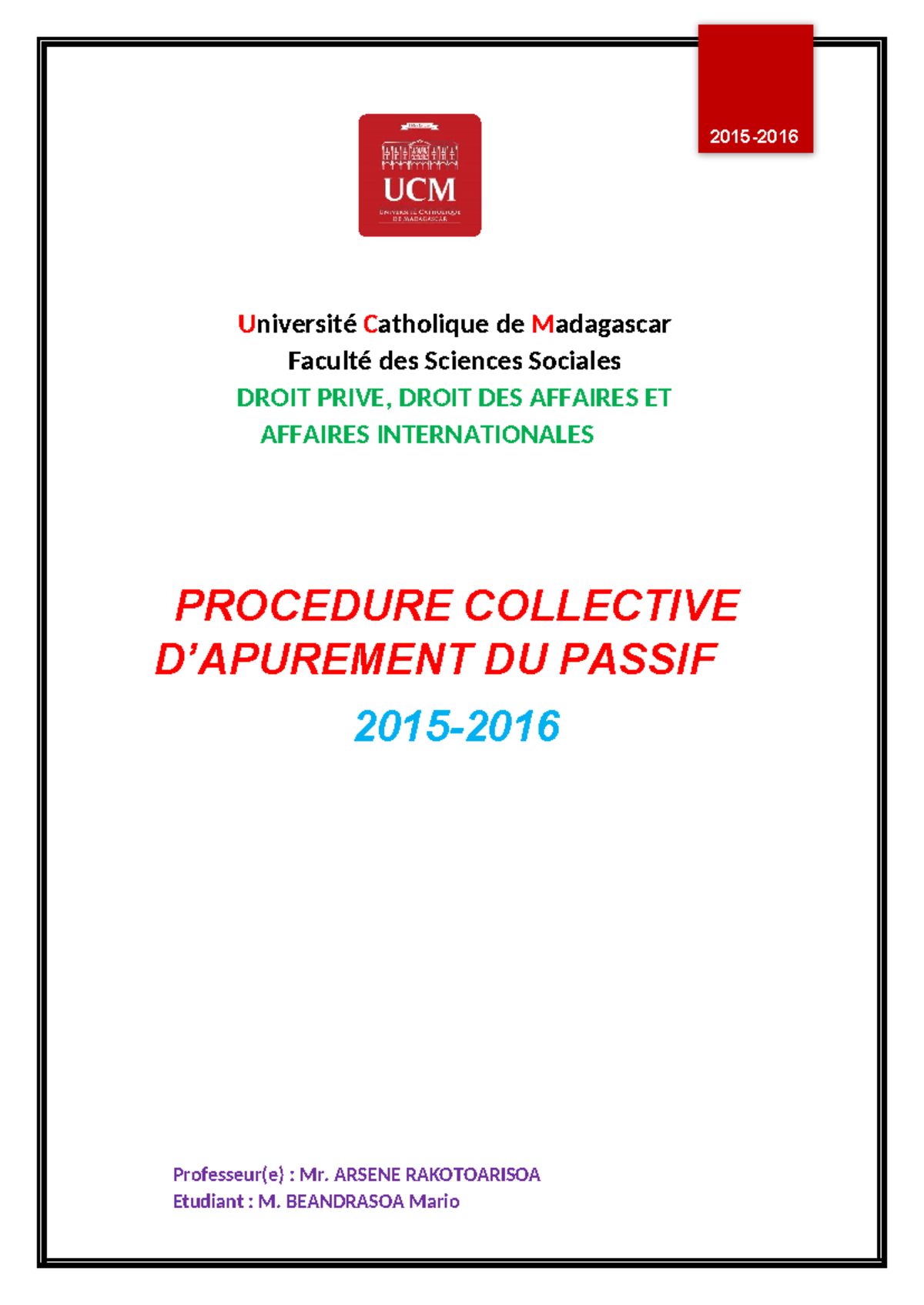 Procédure Collective du Passif - Droit des Affaires (DROIT PRIVE) - Studocu
