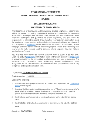 [Solved] How does UNISA address breaches of academic integrity Question ...