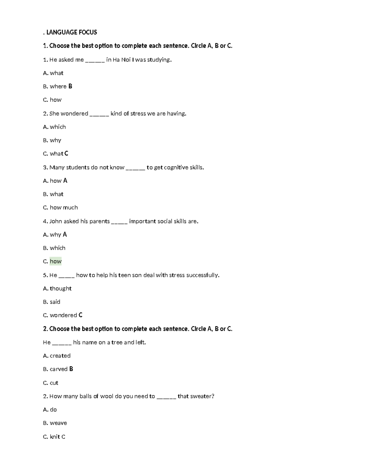 TEST E9 - Language Focus and Skills Assessment - Studocu