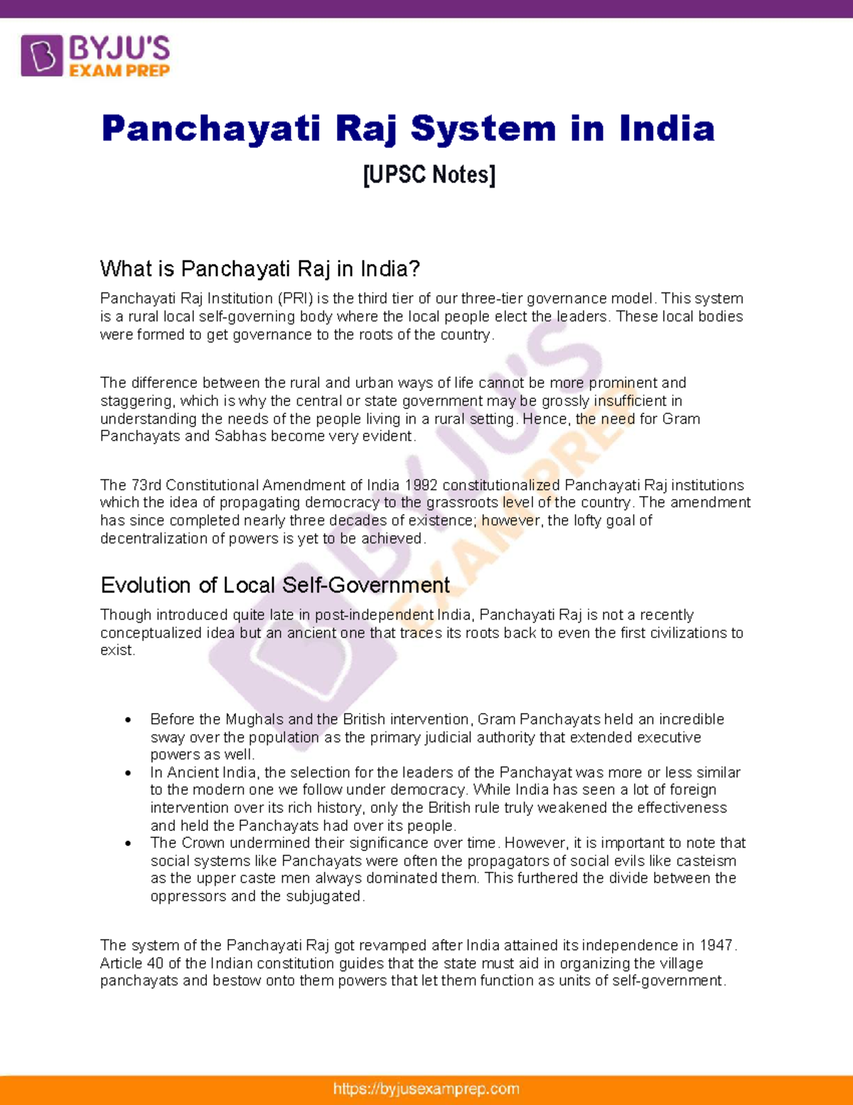 Panchayati raj system upsc notes 82 - Panchayati Raj System in India ...