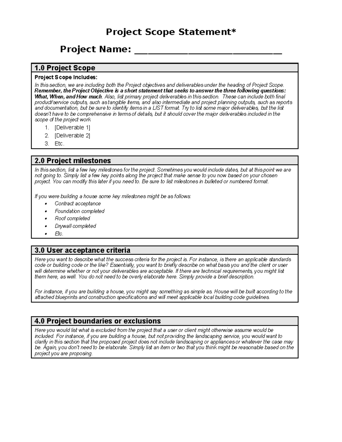 PJM6910 Project Scope Template: Objectives, Milestones & Criteria - Studocu