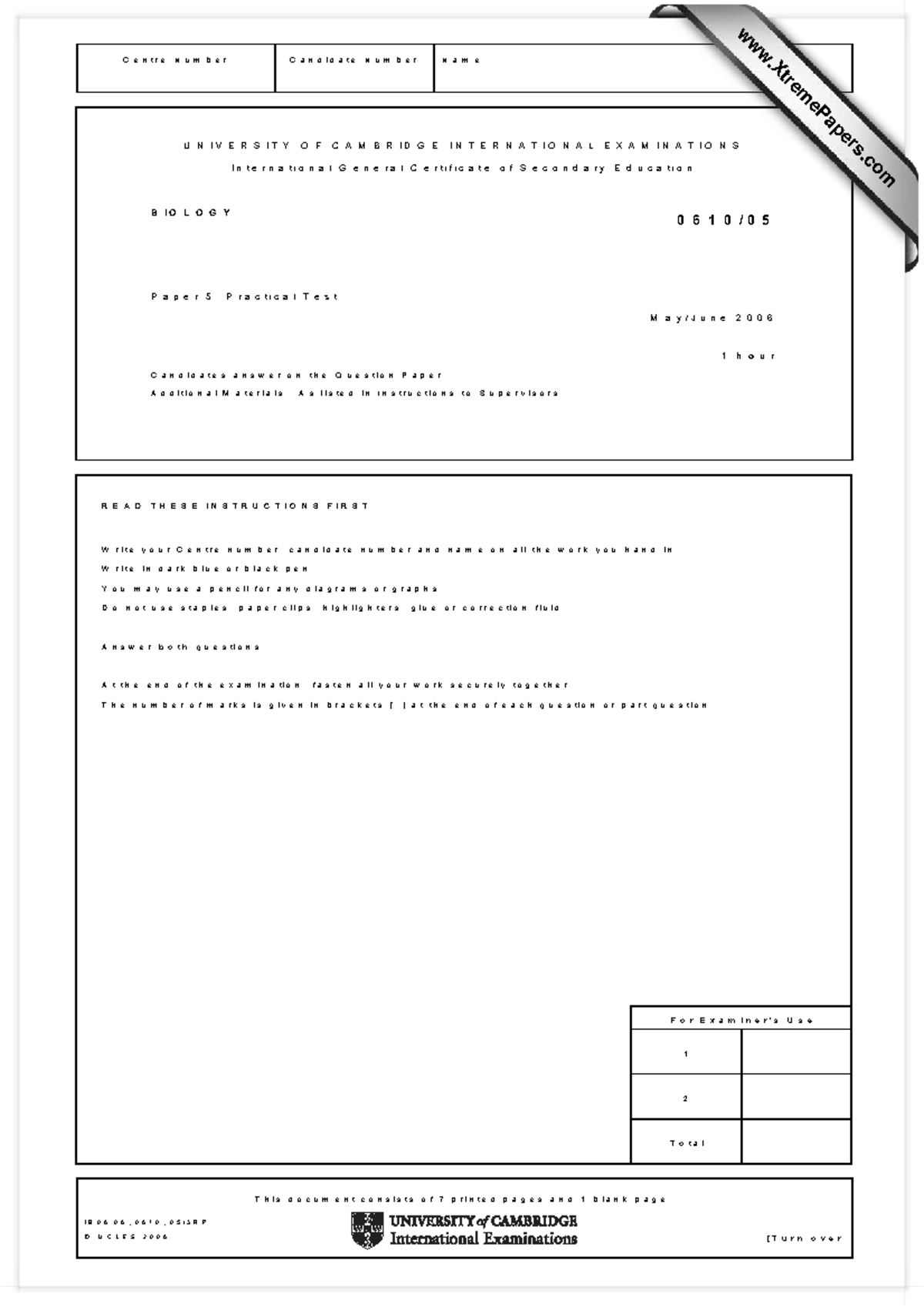 Biology 0610 Practical Test Paper 5 Revision Notes for 2006 Exam - Studocu