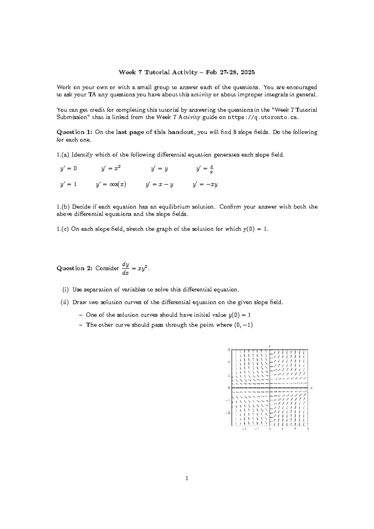 MAT136 Week 7 Tutorial Activity: Differential Equations & Slope Fields ...