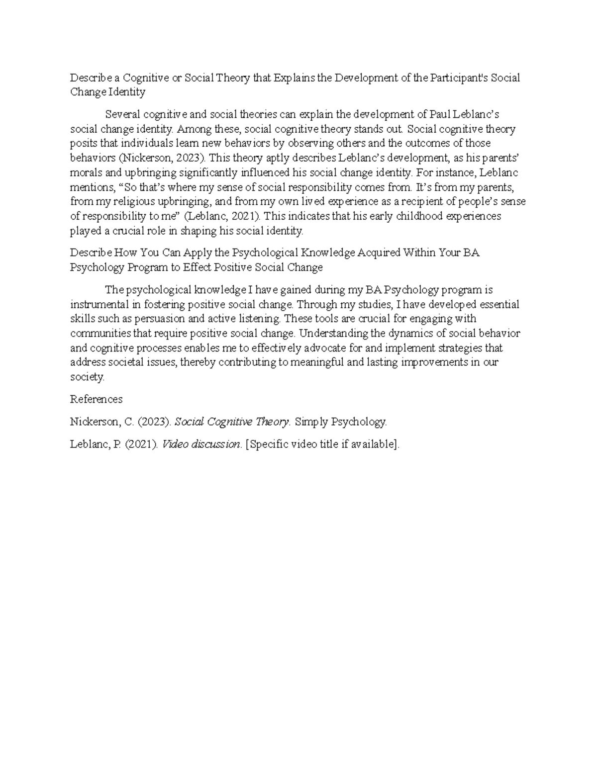 Psy 491: Social Cognitive Theory & Its Role in Social Change Identity ...